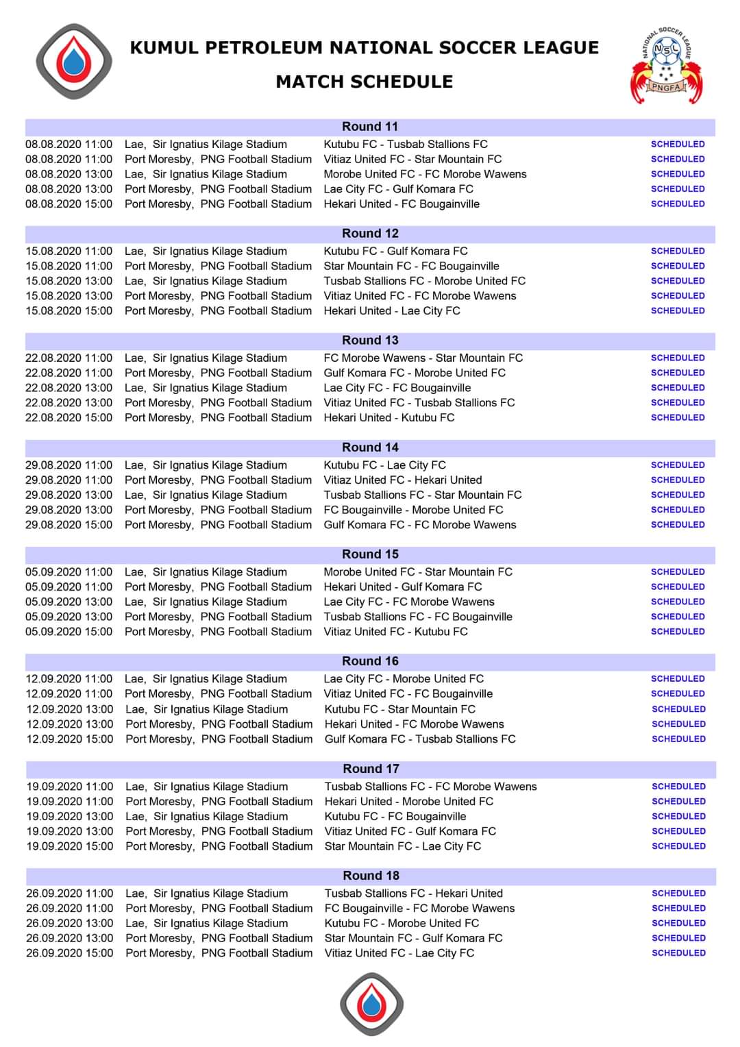 2019-20 PNG NSL – UPDATED SCHEDULE – Oceania Football Center
